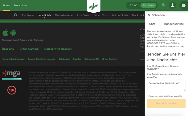 Mr Green Konto löschen » So einfach geht es